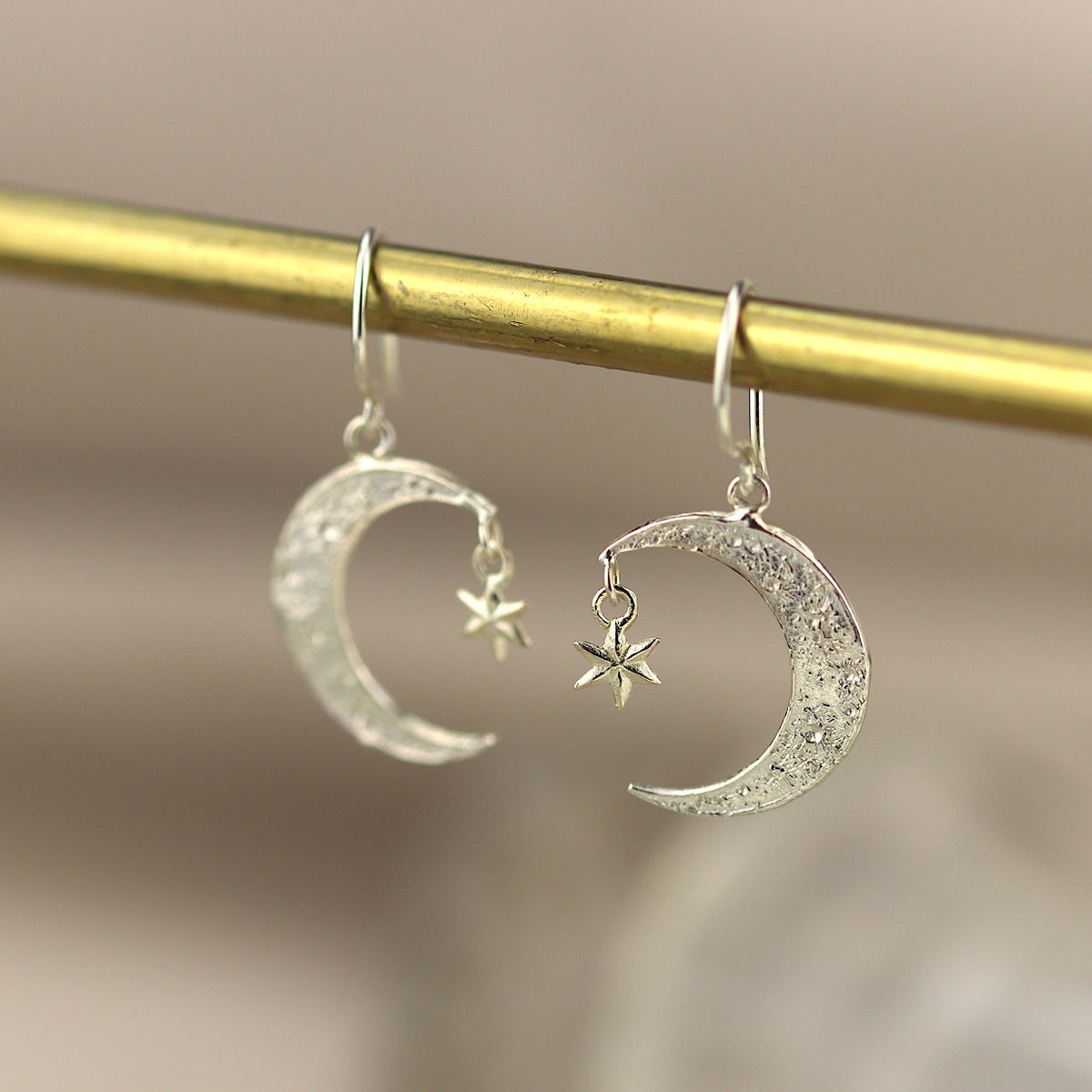 Silver Crescent Moon And Star Earrings – Gill Wing Jewellery